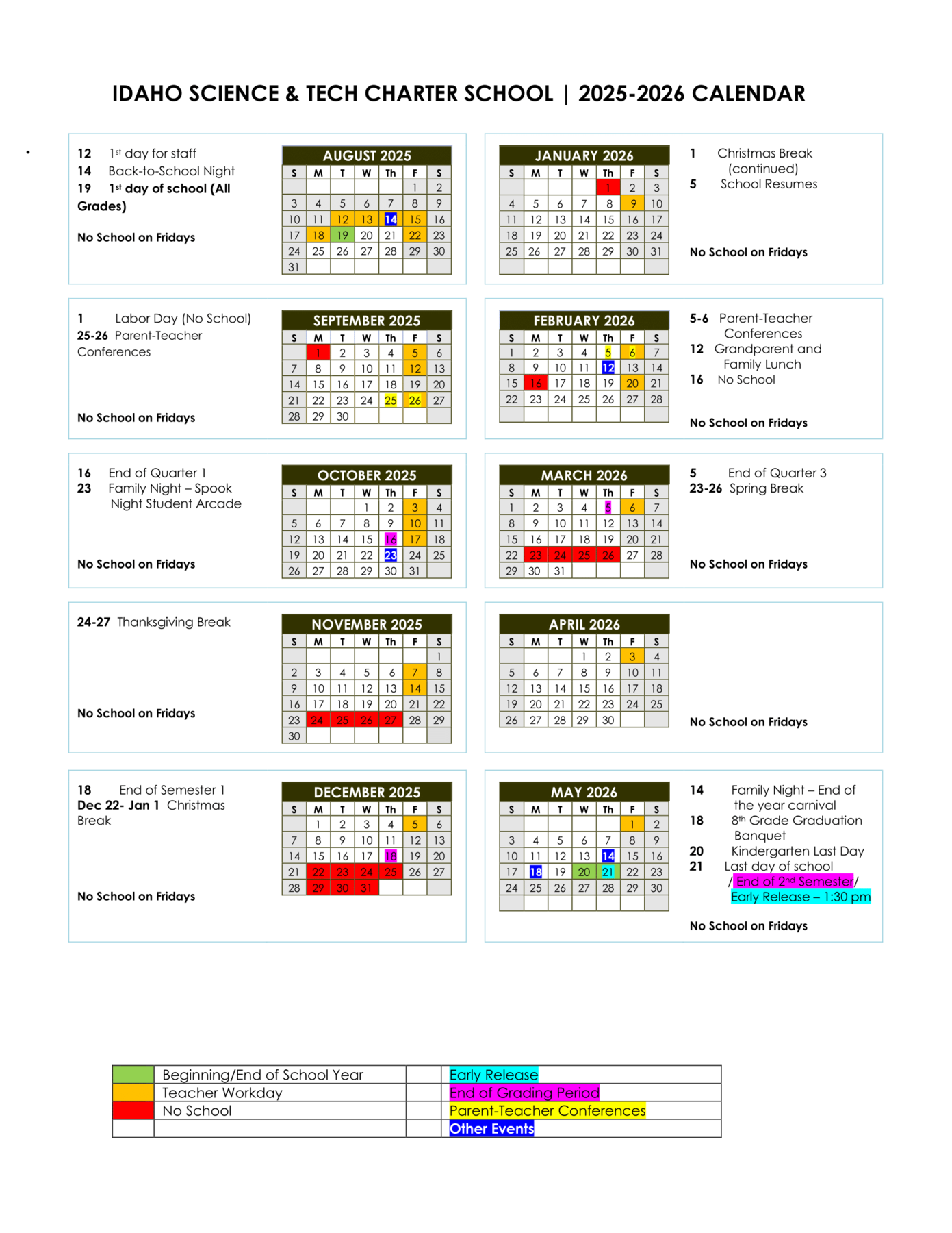 2025-26 School Calendar • Page - Idaho Science & Technology Charter School